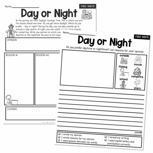 2nd Grade March Writing Pages - Free Write - Day or Night - Lucky ...