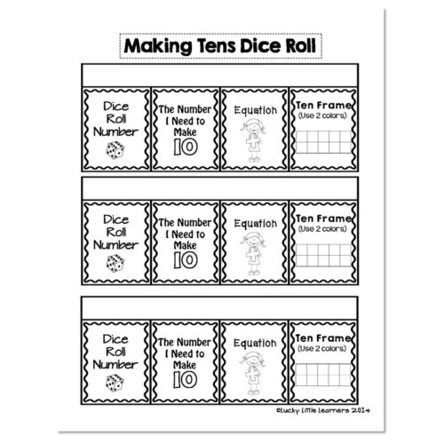 2nd Grade Math Notebook - Addition - Making Tens Dice Roll - Lucky ...
