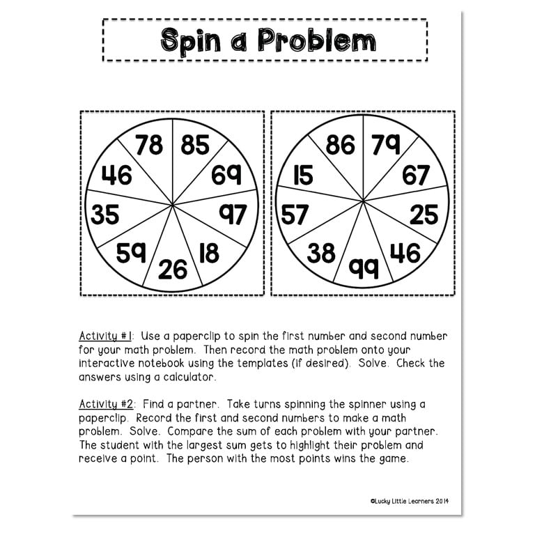 2nd Grade Math Notebook - Addition with Regrouping - Spin a Problem ...