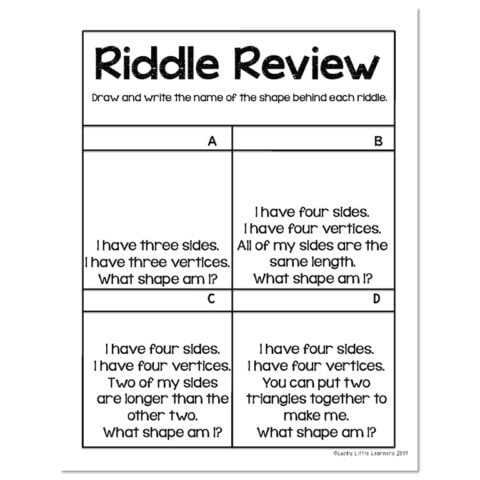 2nd Grade Math Notebook - Geometry - Riddle Review - Lucky Little Learners
