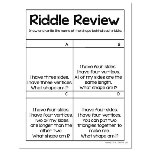 2nd Grade Math Notebook - Geometry - Riddle Review - Lucky Little Learners