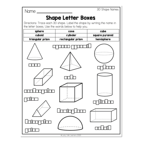 2nd Grade Math Worksheets - Geometry - 3D Shape Names - Shape Letter ...
