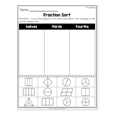 2nd Grade Math Worksheets - Geometry - Fractions - Fraction Sort ...