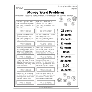 2nd Grade Math Worksheets - Money - Money Word Problems - Money Word ...