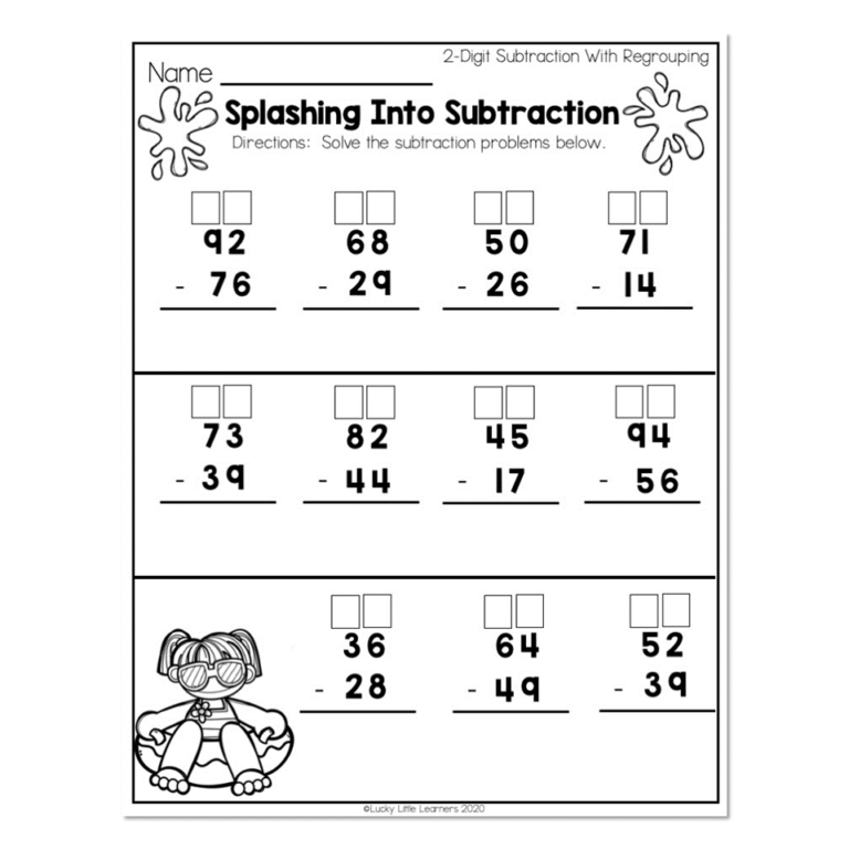 2nd Grade Math Worksheets - Place Value - 2-Digit Subtraction with ...