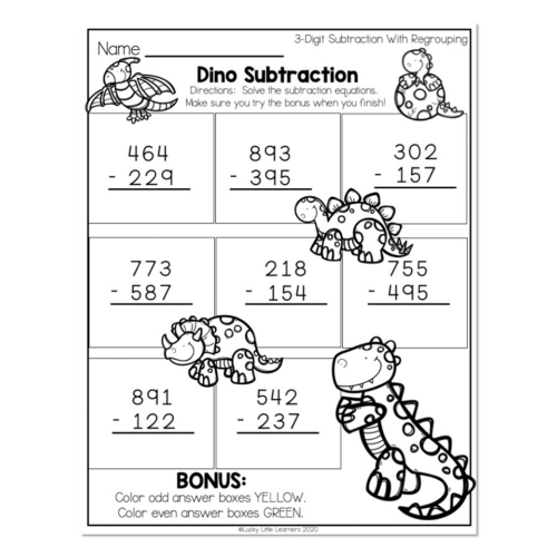 2nd Grade Math Worksheets - Place Value - 3-Digit Subtraction with ...