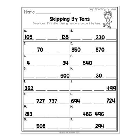 2nd Grade Math Worksheets - Place Value - Skip Counting by Tens ...