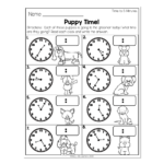 2nd Grade Math Worksheets - Time - Telling Time to 5 mins. - Puppy Time ...