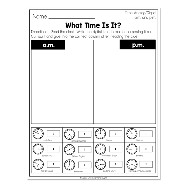 2nd Grade Math Worksheets - Time - Time Analog AM or PM - What Time Is ...