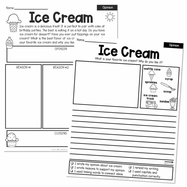 2nd Grade May Writing Pages - Opinion - Ice Cream - Lucky Little Learners