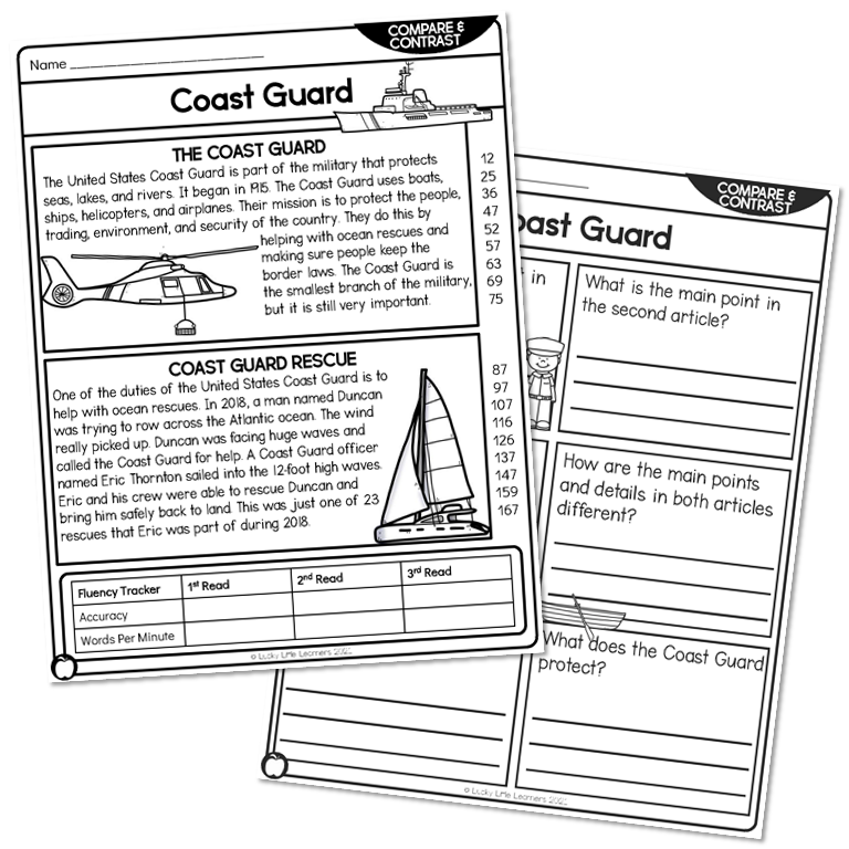 2nd Grade NonFiction Compare and Contrast Reading Passage - Coast Guard ...