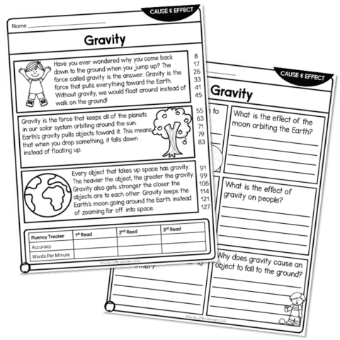 2nd Grade Nonfiction Cause and Effect Reading Passage - Gravity - Above ...
