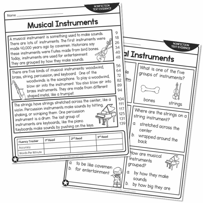 2nd Grade Nonfiction Text Evidence and 5 W's Reading Passage - Musical ...