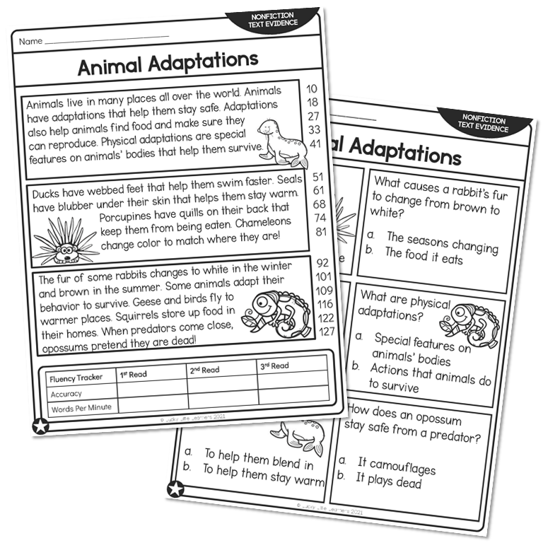 2nd Grade Nonfiction Text Evidence and 5 W's Reading Passage - Animal ...