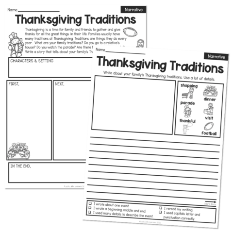 2nd Grade November Writing Pages - Narrative - Thanksgiving Traditions ...
