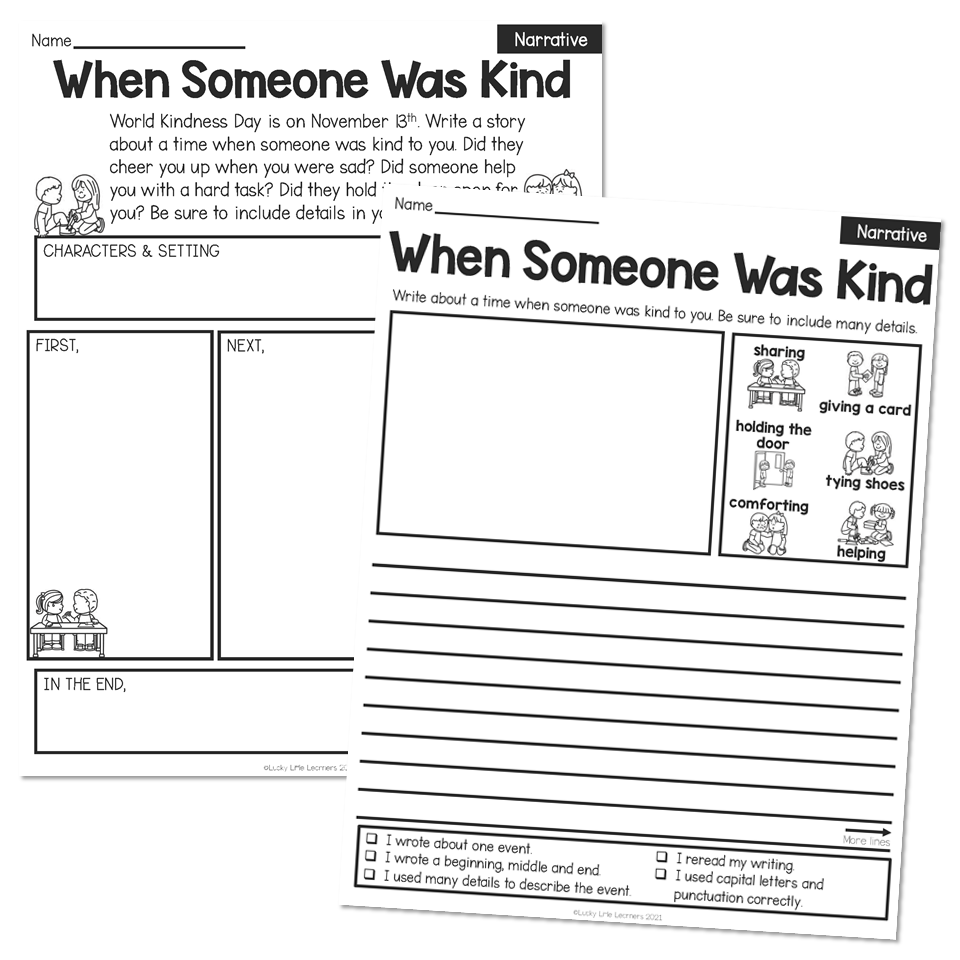 2nd Grade November Writing Pages - Narrative - When Someone Was Kind ...