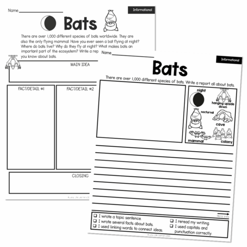 2nd Grade October Writing Pages - Informational - Bats - Lucky Little ...