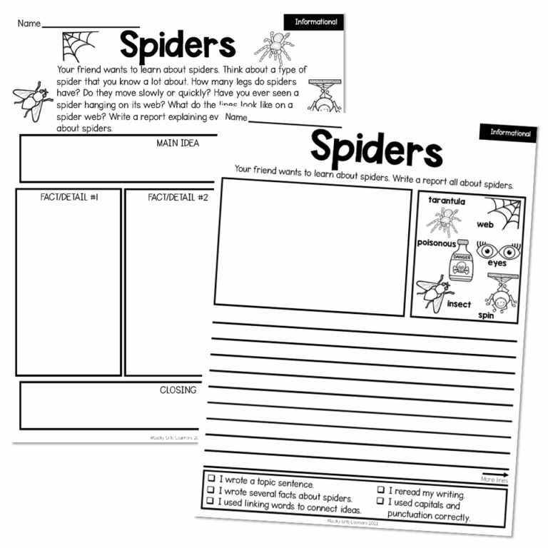 2nd Grade October Writing Pages - Informational - Spiders - Lucky ...