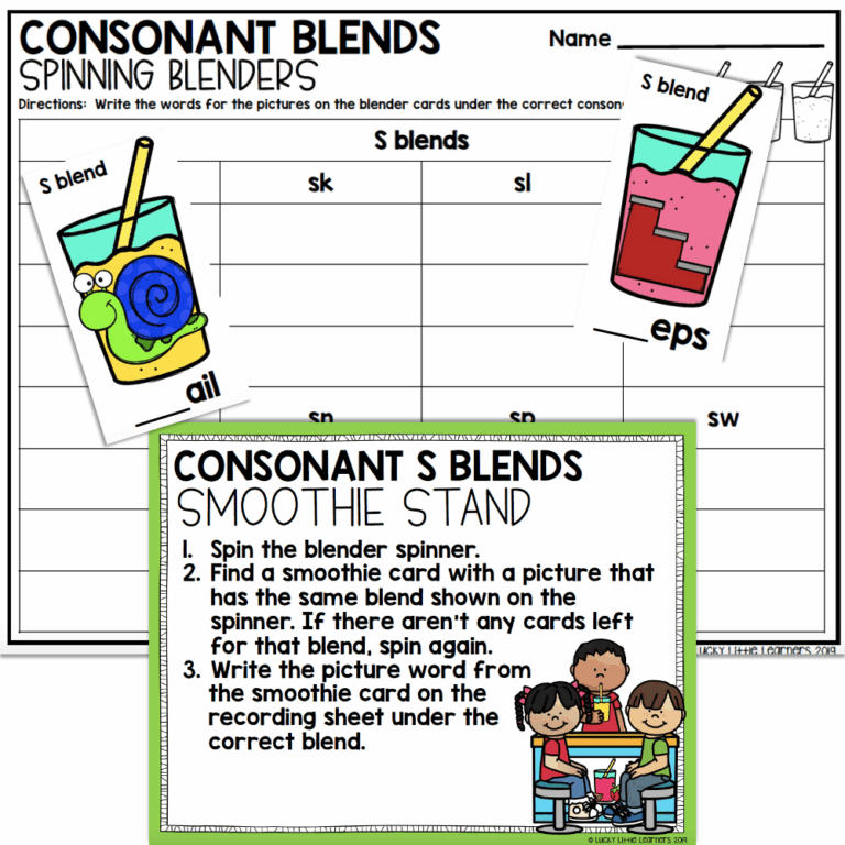 2nd Grade Phonics Center - Consonant S Blends - Lucky Little Learners