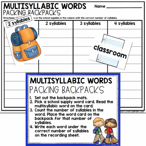 2nd Grade Phonics Center - Multisyllabic Words - Lucky Little Learners