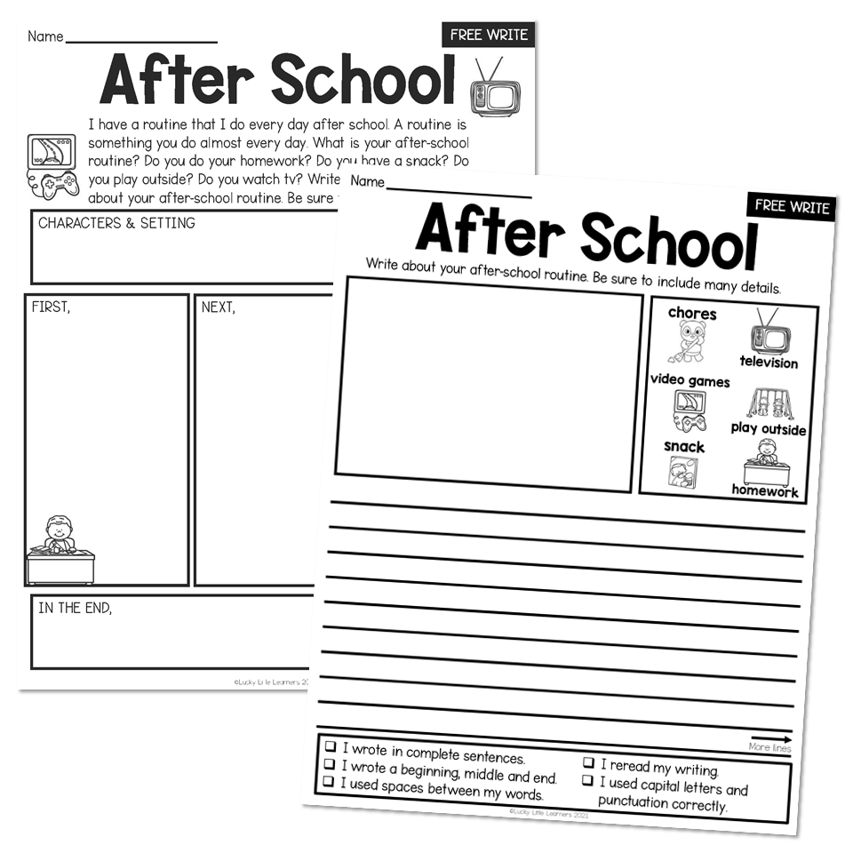 2nd Grade September Writing Pages - Free Write - After School - Lucky ...
