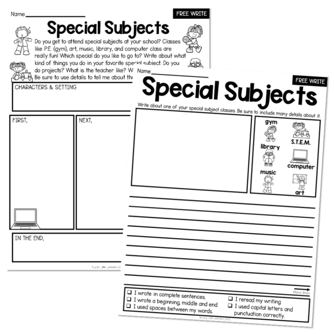 2nd Grade September Writing Pages - Free Write - Special Subjects ...