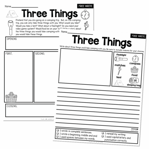 2nd Grade September Writing Pages - Free Write - Three Things - Lucky ...