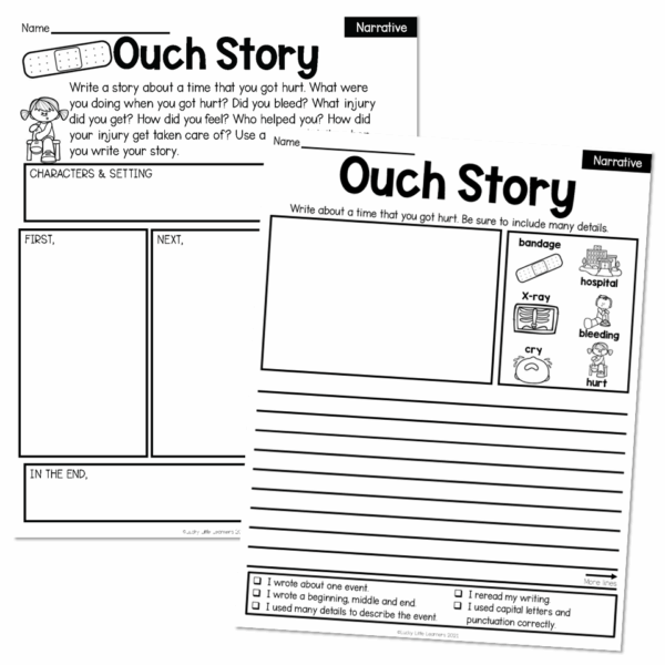 2nd Grade September Writing Pages - Narrative - Ouch Story - Lucky ...