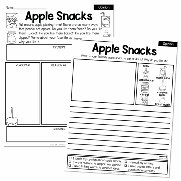 2nd Grade September Writing Pages - Opinion - Apple Snacks - Lucky ...