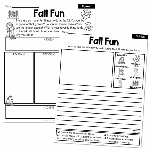 2nd Grade September Writing Pages - Opinion - Fall Fun - Lucky Little ...