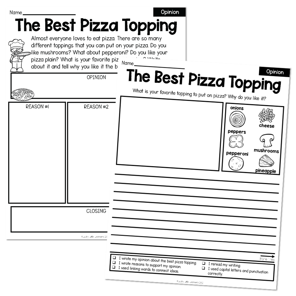 2nd Grade September Writing Pages Opinion The Best Pizza Topping