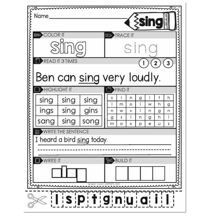 2nd Grade Sight Word Worksheets - Sing - Lucky Little Learners