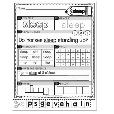 2nd Grade Sight Word Worksheets - Sleep - Lucky Little Learners