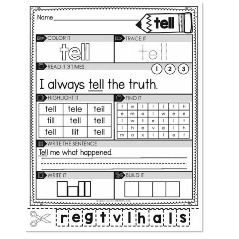 2nd Grade Sight Word Worksheets - Tell - Lucky Little Learners