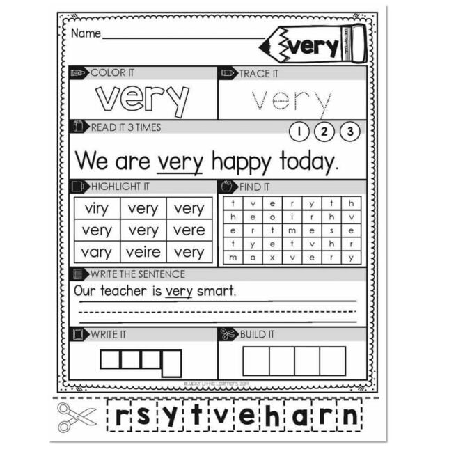 2nd Grade Sight Word Worksheets - Very - Lucky Little Learners