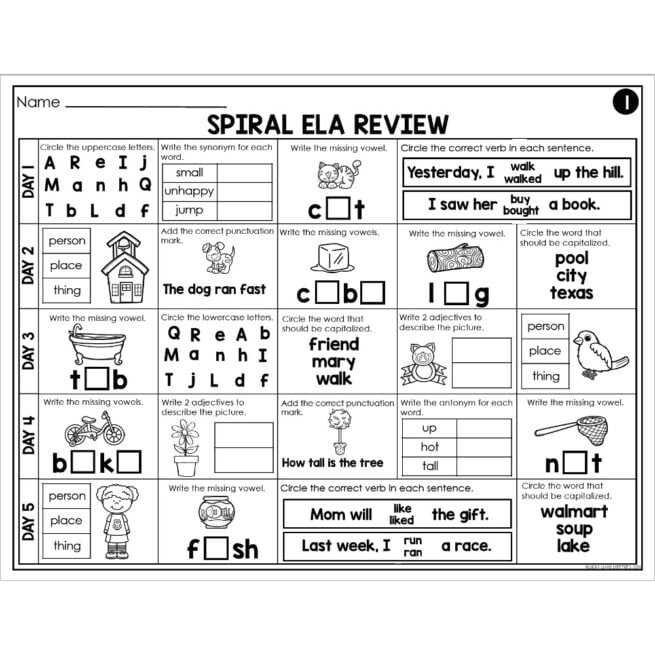 2nd Grade Spiral ELA - Week 1 - Lucky Little Learners