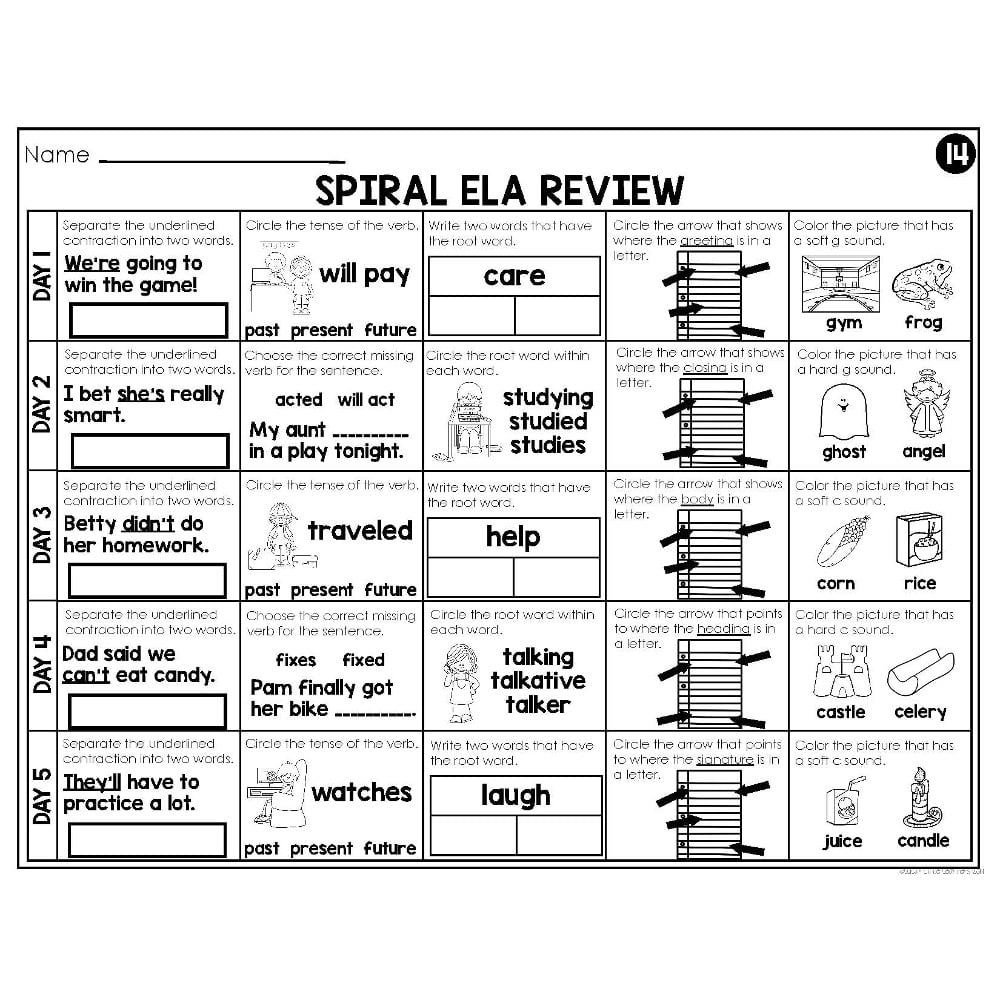 2nd Grade Spiral ELA - Week 14 - Lucky Little Learners