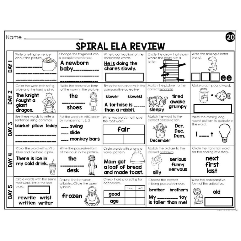 2nd Grade Spiral ELA - Week 20 - Lucky Little Learners