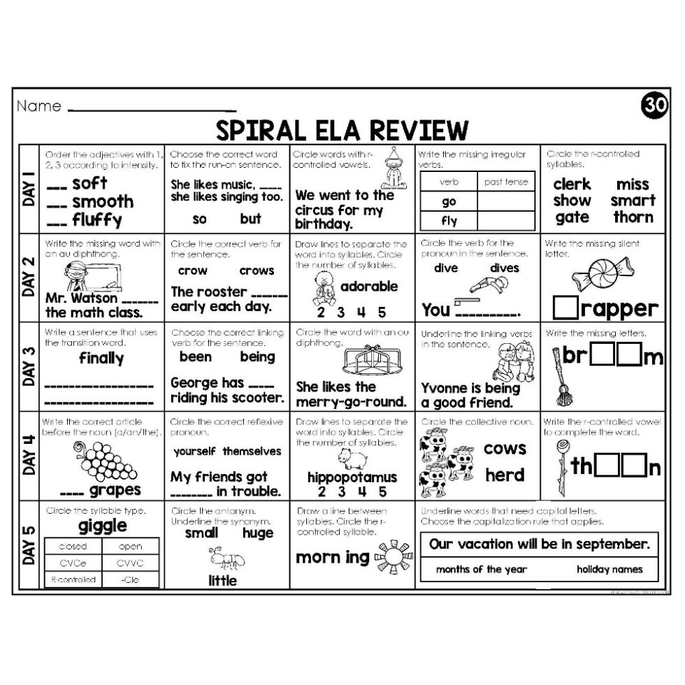 2nd Grade Spiral ELA - Week 30 - Lucky Little Learners