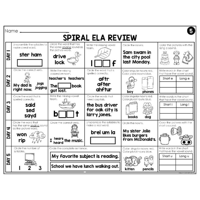2nd Grade Spiral ELA Week 5 Lucky Little Learners
