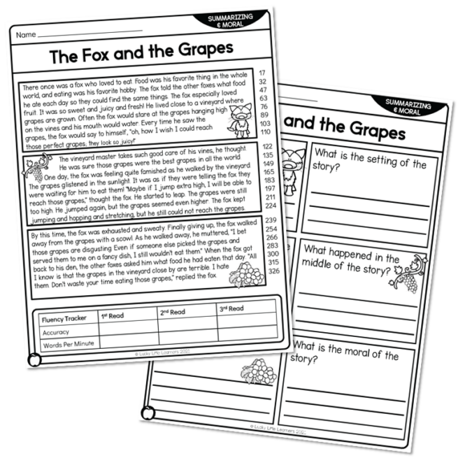 2nd Grade Summarizing and Moral of the Story Reading Passage - The Fox ...
