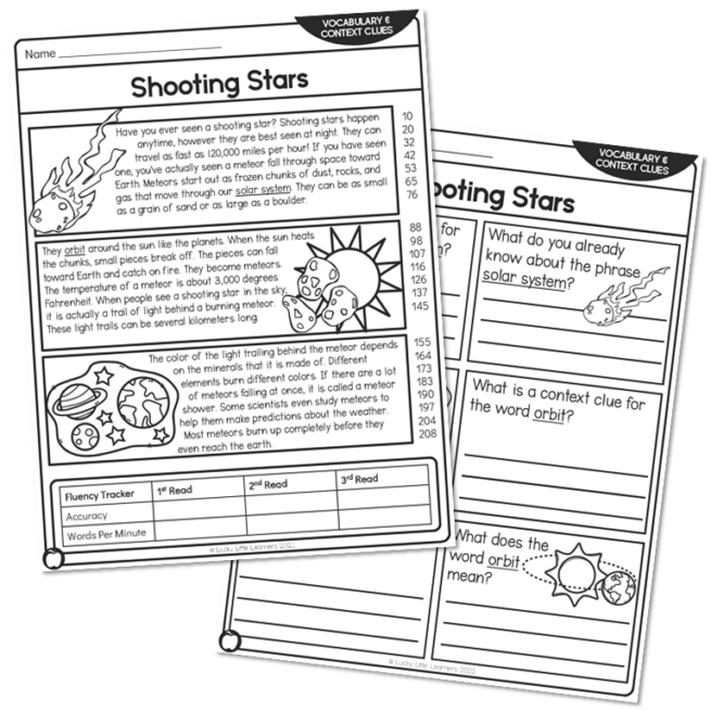 2nd Grade Vocabulary and Context Clues - Shooting Stars - Above - Lucky ...