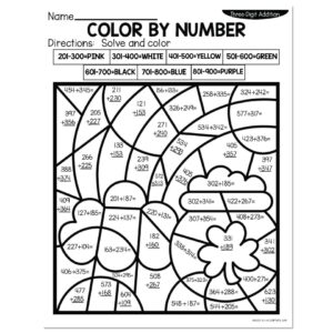 3-Digit Addition Spring Color by Number - Rainbow & Pot of Gold - Lucky ...