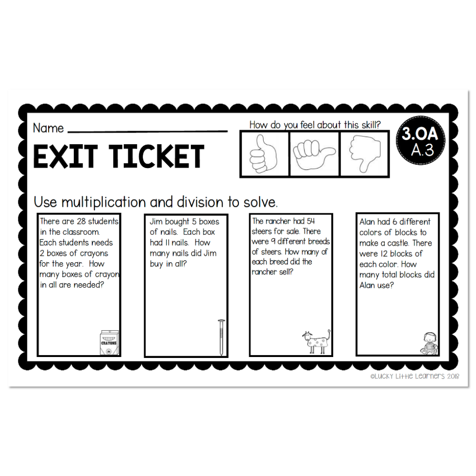 3rd Grade Exit Tickets - Operations & Algebraic Thinking - 3.OA A.3 ...