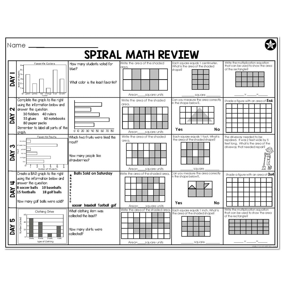 3rd Grade Spiral Math - Week 32 - Below - Lucky Little Learners