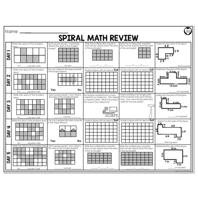 3rd Grade Spiral Math - Week 33 - At - Lucky Little Learners