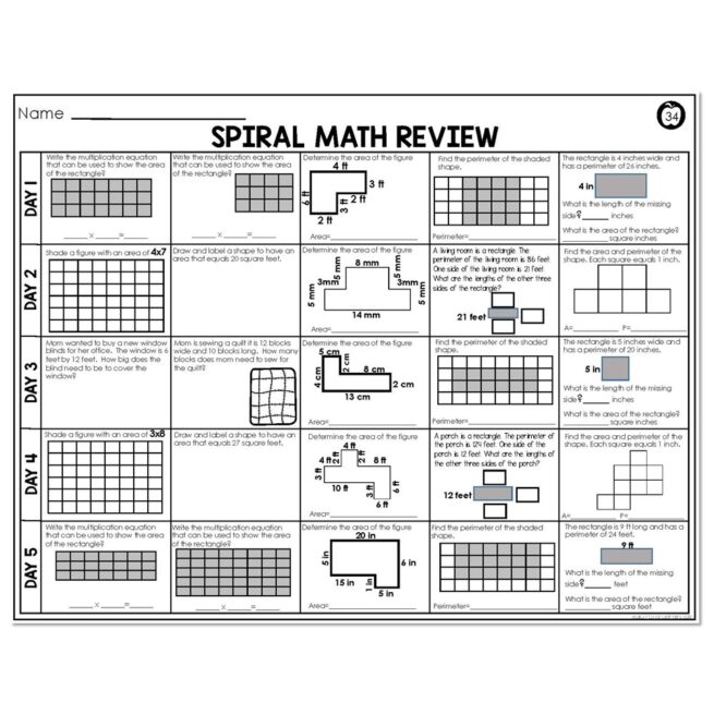 3rd Grade Spiral Math - Week 34 - Above - Lucky Little Learners