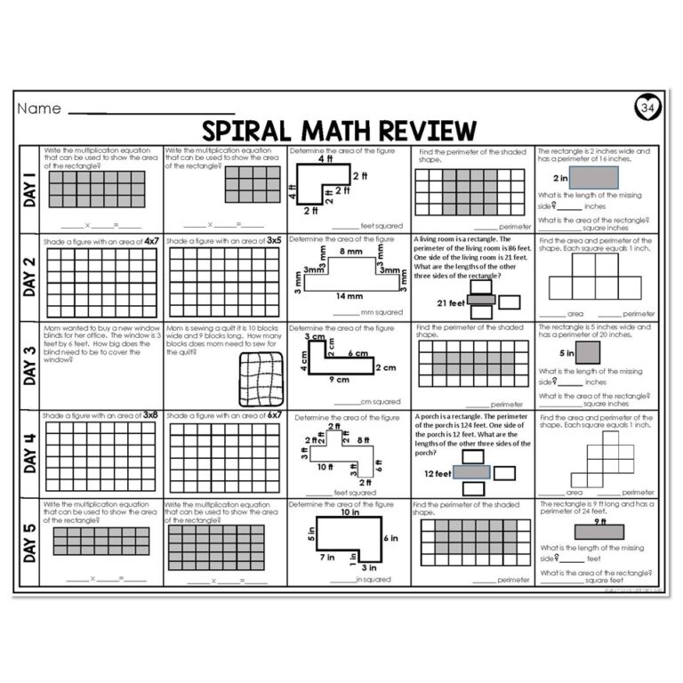 3rd Grade Spiral Math - Week 34 - At - Lucky Little Learners