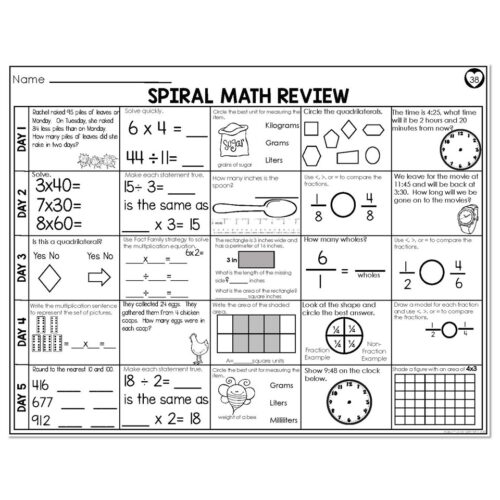 3rd Grade Spiral Math - Week 38 - At - Lucky Little Learners