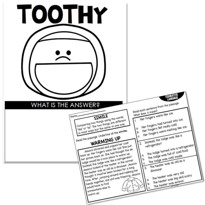 3rd Grade - Reading Toothy Task Cards - Fiction - Figurative Language ...